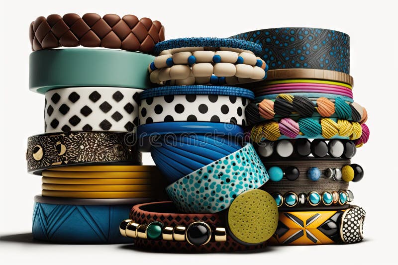 Stack of Bracelets in Various Styles, Colors and Patterns Against a ...