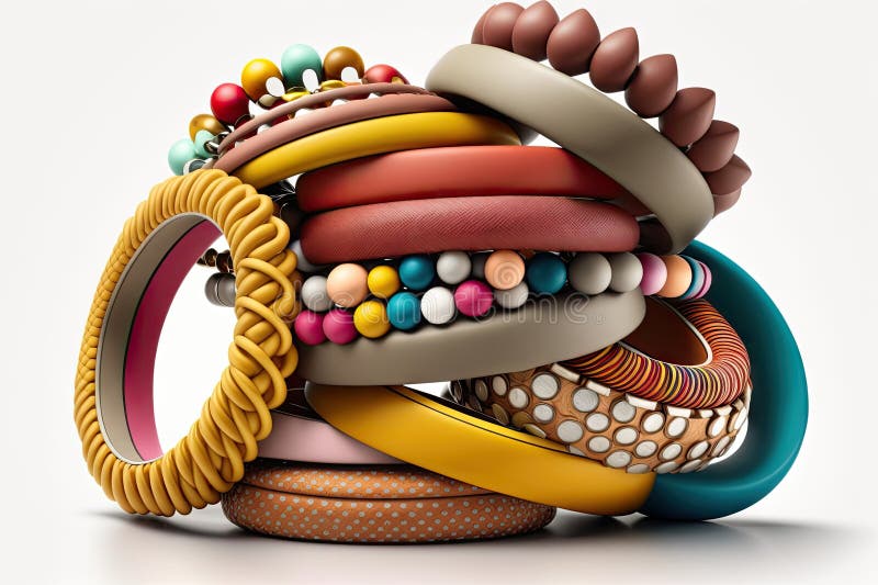 Stack of Bracelets in Varying Styles and Colors on White Background ...