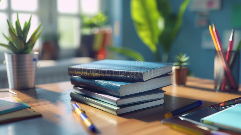 A Stack of Brand New Textbooks on a Teacher S Desk Stock Illustration ...