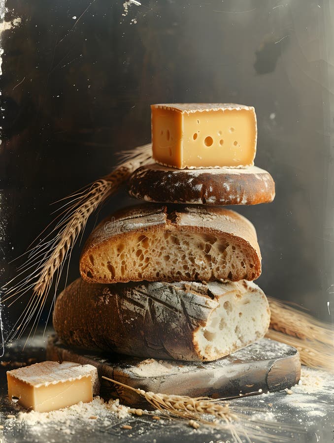 Stack of Bread and Cheese, a Staple Food Combination on the Table Stock ...