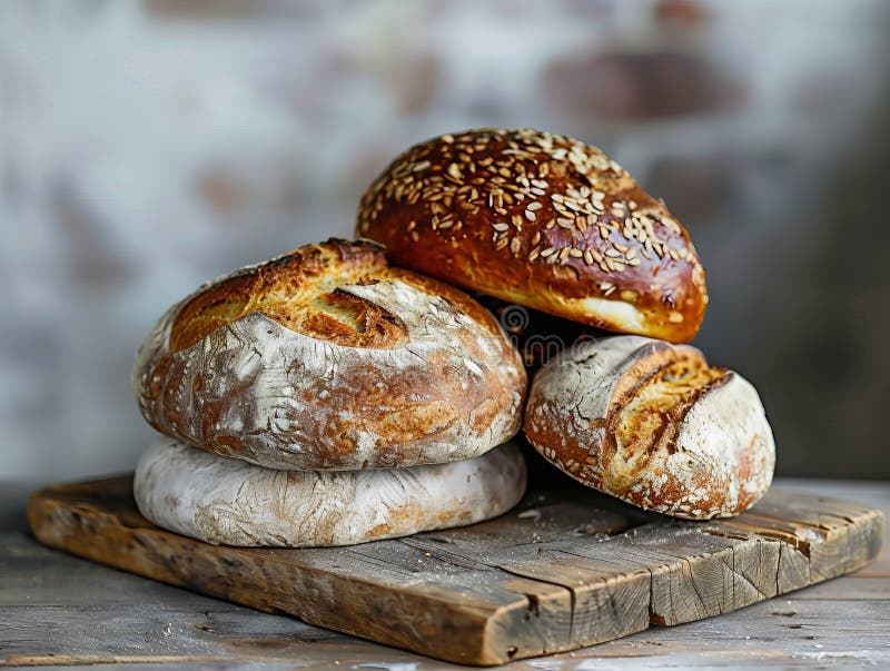 A Stack of Bread on a Wooden Cutting Board Stock Photo - Image of ...