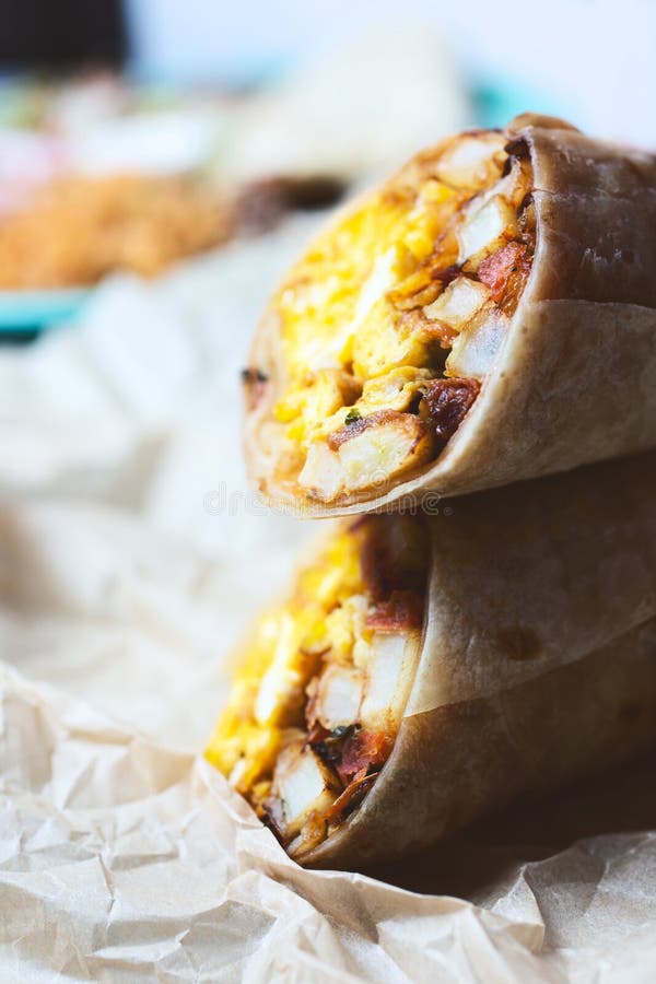 Stack of breakfast burrito stock photo. Image of ingredient - 240159212
