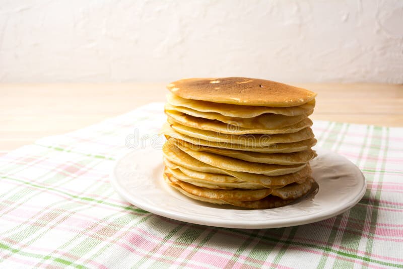 Stack of Breakfast Pancakes on the White Plate Stock Photo - Image of ...