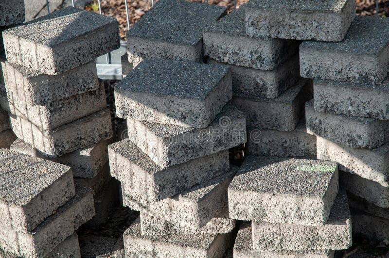 Concrete Paving Stones Stacked at Construction Site Stock Photo - Image ...