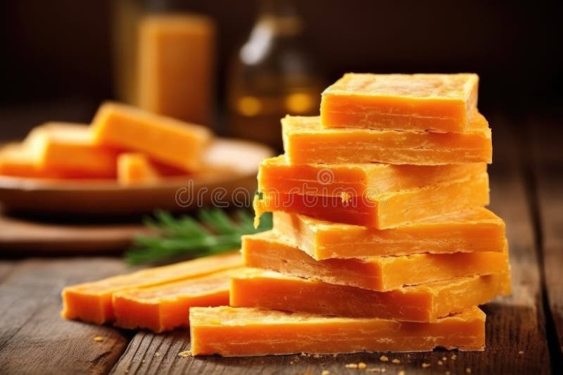 A Stack of Bricked Cheese Ready for Packaging Stock Photo - Image of ...