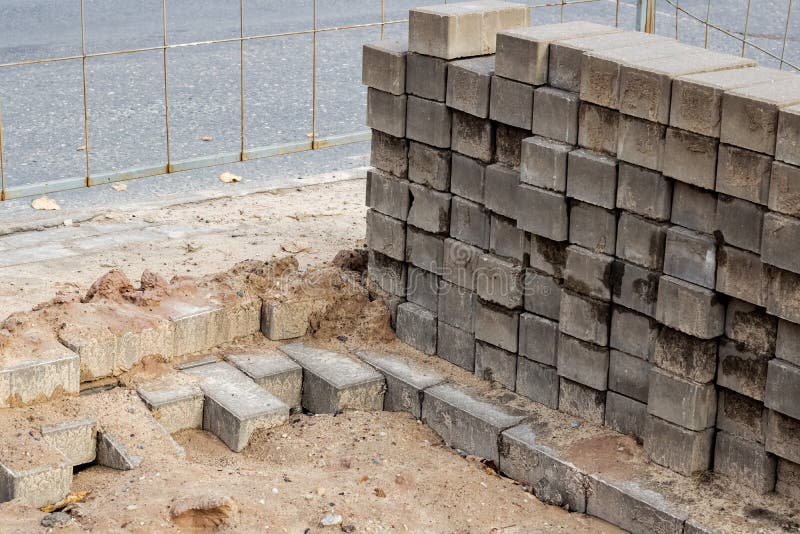 Stack of Bricks at a Construction Site Closeup Stock Photo - Image of ...
