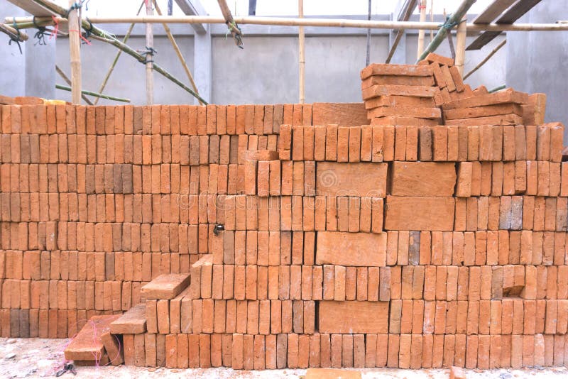 A Stack of Bricks at Construction Site Stock Image - Image of site ...
