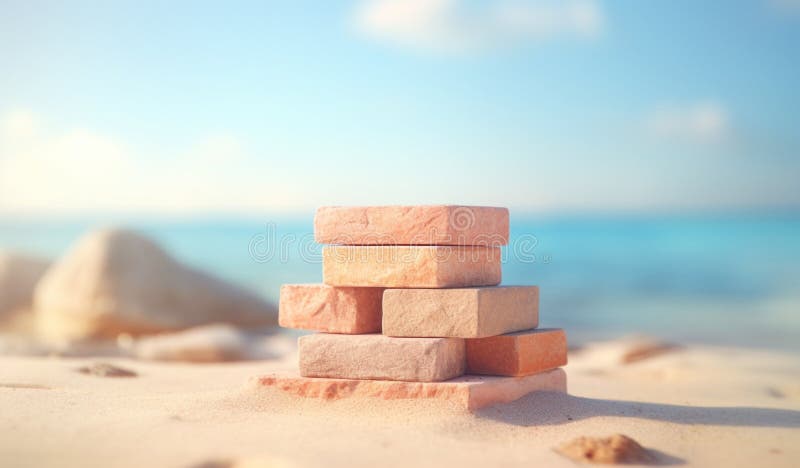 A Stack of Bricks Resting on Top of the Beach. Stock Photo - Image of ...