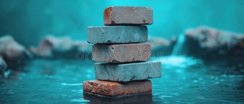 A Stack of Bricks in Water. Stock Photo - Image of generated, height ...