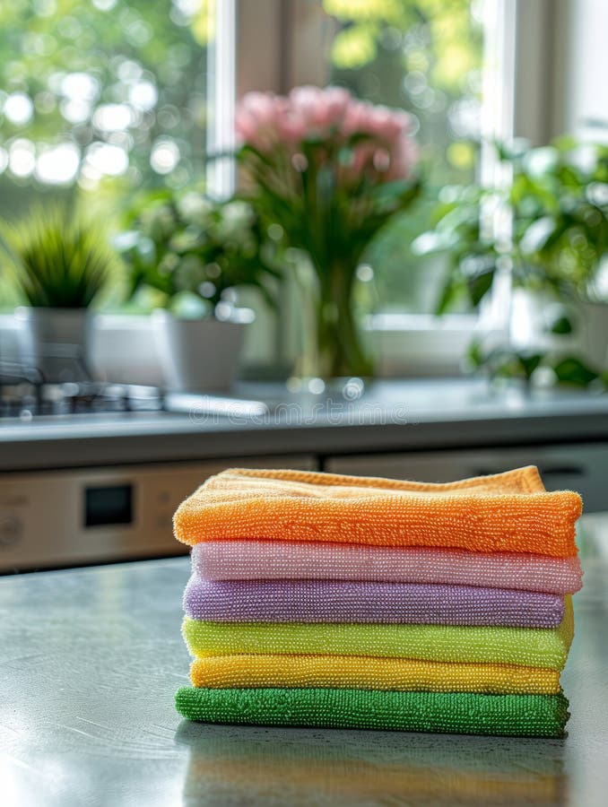 Stack Bright Cleaning Cloths Kitchen Counter Stock Photos - Free ...