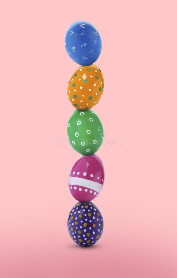 Stack of Bright Easter Eggs on Pink Gradient Background Stock ...