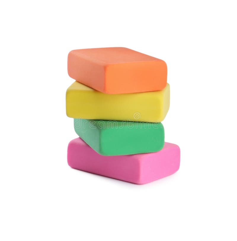 Stack of Bright Erasers on White Background Stock Photo - Image of ...