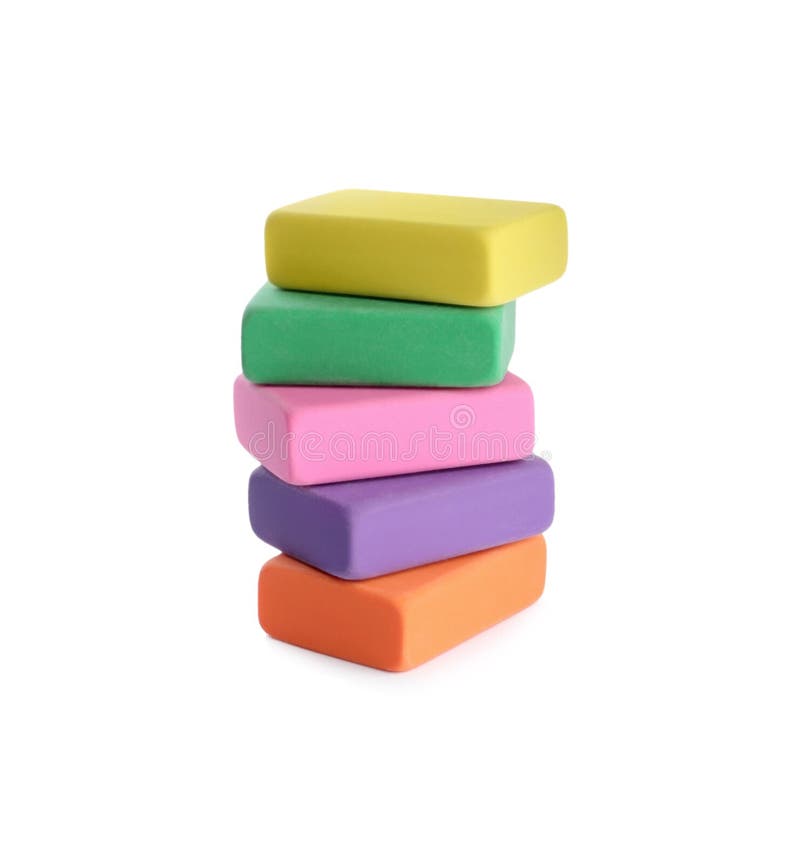 Stack of Erasers Isolated on White Background. Group of Three New ...