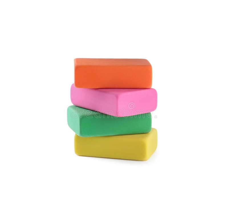 Stack of Erasers Isolated on White Background. Group of Three New ...