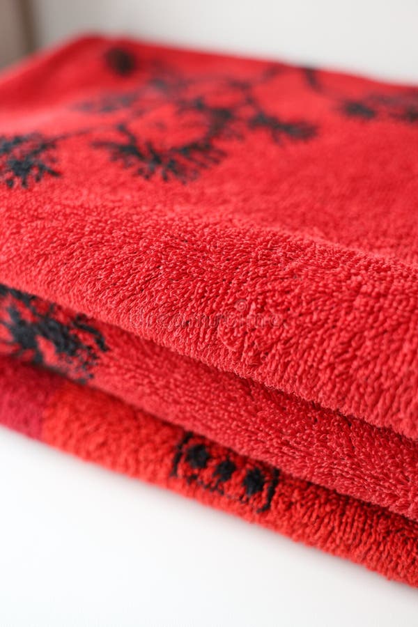 A Stack of Bright Red Towels in the Hotel for the Body after a Bath ...