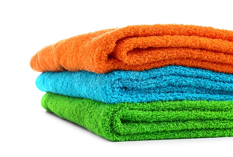 Stack of Bright Color Towels on Table Stock Image - Image of soft ...