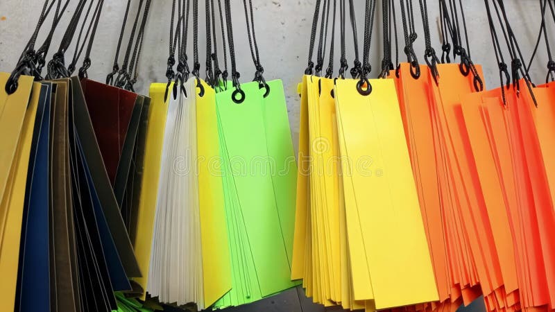 A Stack of Brightly Colored Inspection Tags Hanging from Wires after ...