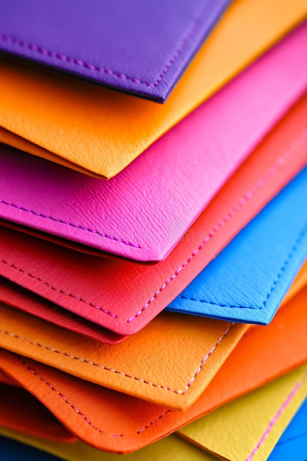 A Stack of Brightly Colored Leather Wallets Stacked on Top of Each ...