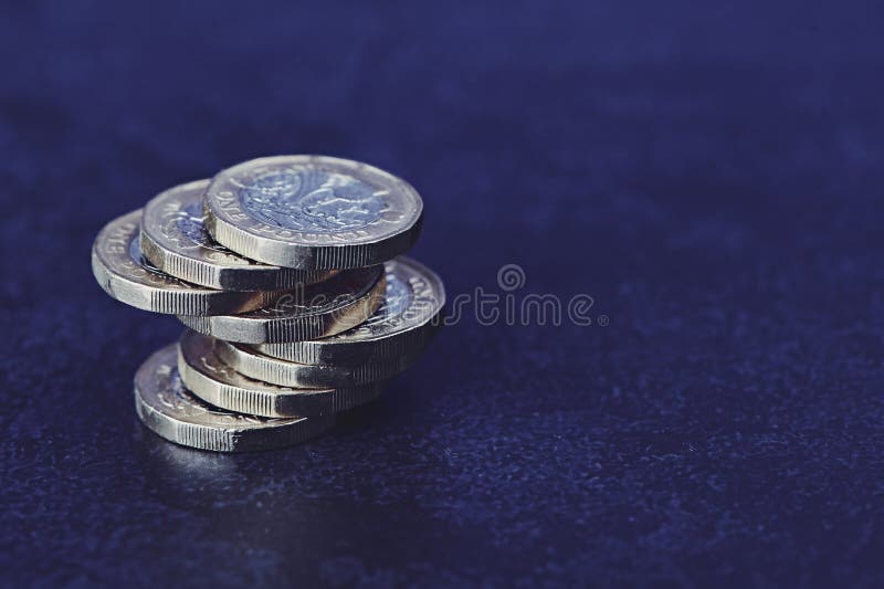 Stack of British One Pound Coins with Copy Space Stock Image - Image of ...
