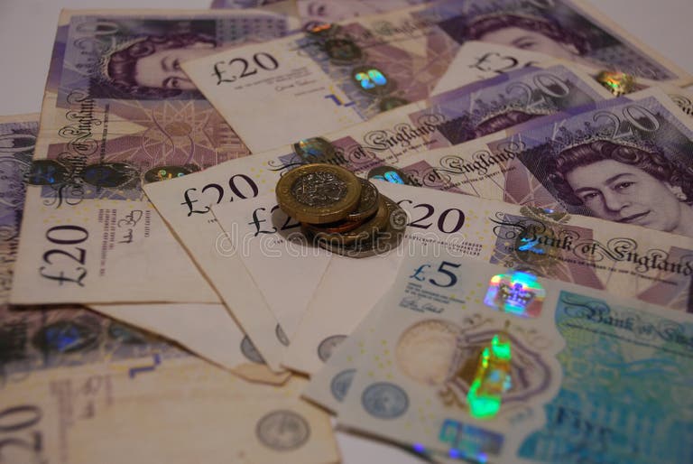 Stack of British Pound Notes and Coins on a Table Editorial Stock Photo ...