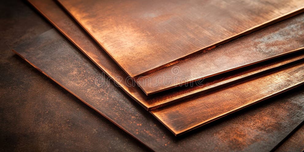 Stack of Bronze Metal Sheets with Textured Surface in Industrial ...