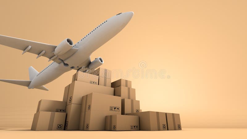 Stack of Brown Box Packaging and Airplane, Shipping Business Worldwide ...