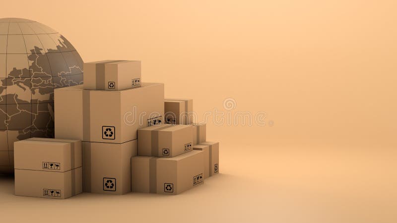 Stack of Brown Box Packaging for Goods, Shipping Business Worldwide, 3d ...