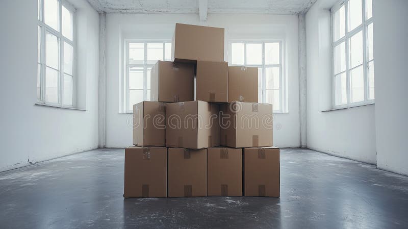 Stack of Brown Boxes in an Empty Room, House Moving Concept, New ...