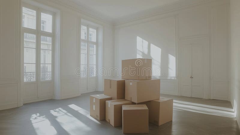 Stack of Brown Boxes in an Empty Room, House Moving Concept, New ...
