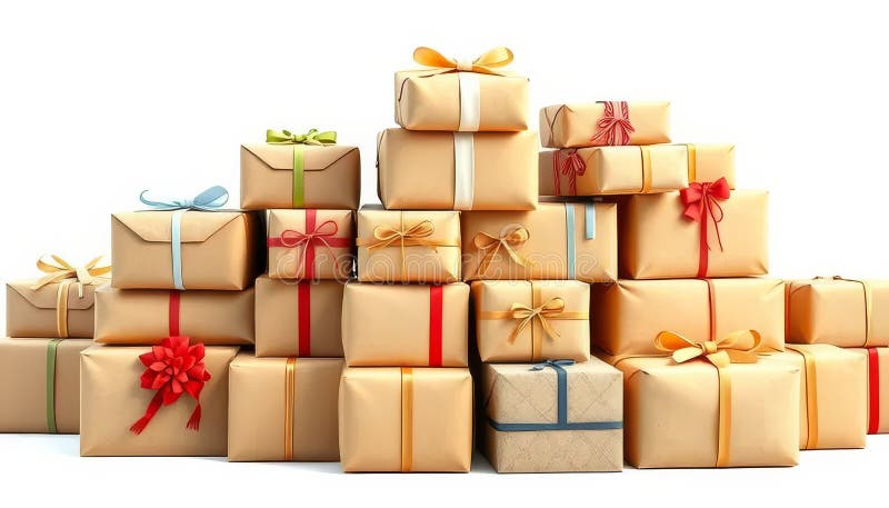 A Stack of Brown Boxes with Red Bows on Them Stock Photo - Image of ...