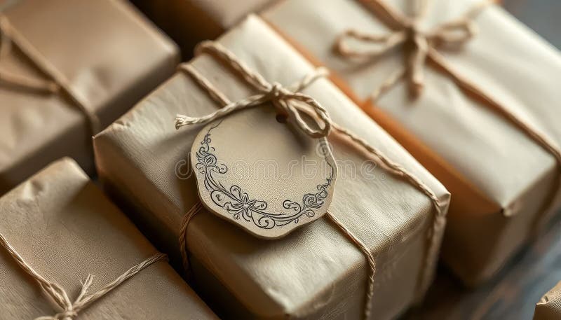 Stack of Brown Boxes with a Tag on the Top of the Stack Stock Image ...