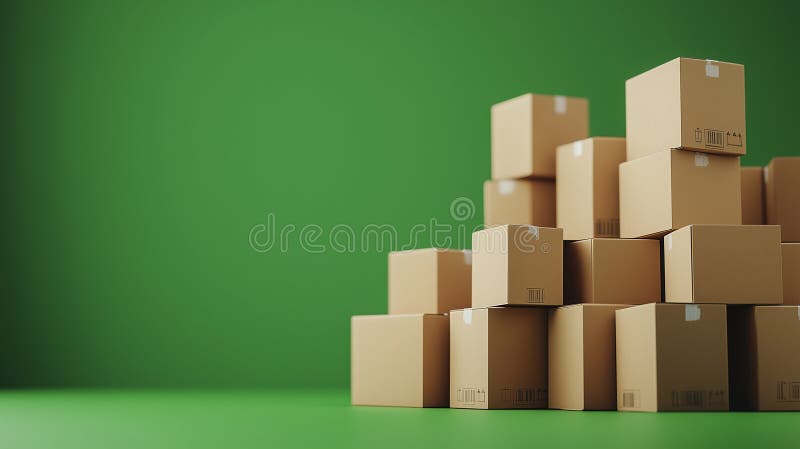 Stack of Brown Cardboard Boxes on Green Background, Ideal for Storage ...