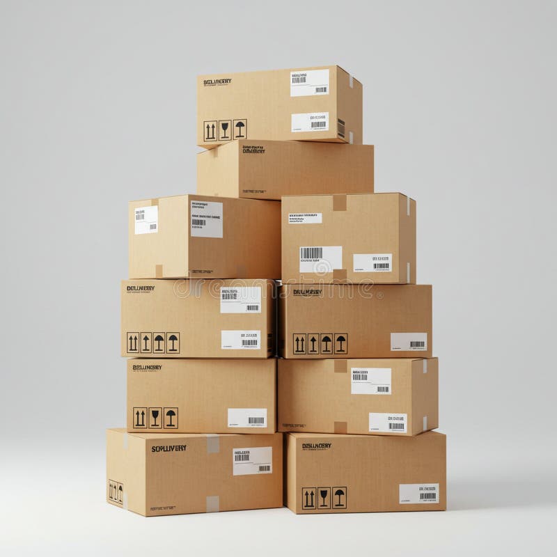 A Stack of Brown Cardboard Boxes Labeled for Delivery, Featuring ...