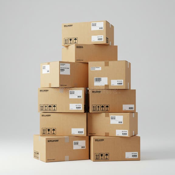 A Stack of Brown Cardboard Boxes Labeled for Delivery, Featuring ...