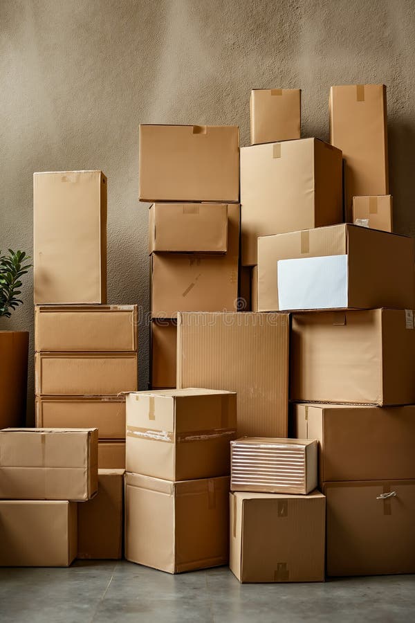 A Pile of Cardboard Boxes Stacked on Top of Each Other Stock Photo ...