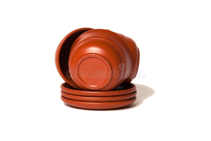 Stack of Brown Clay Cups and Plates. Concept of Tea Ceremony, Br Stock ...