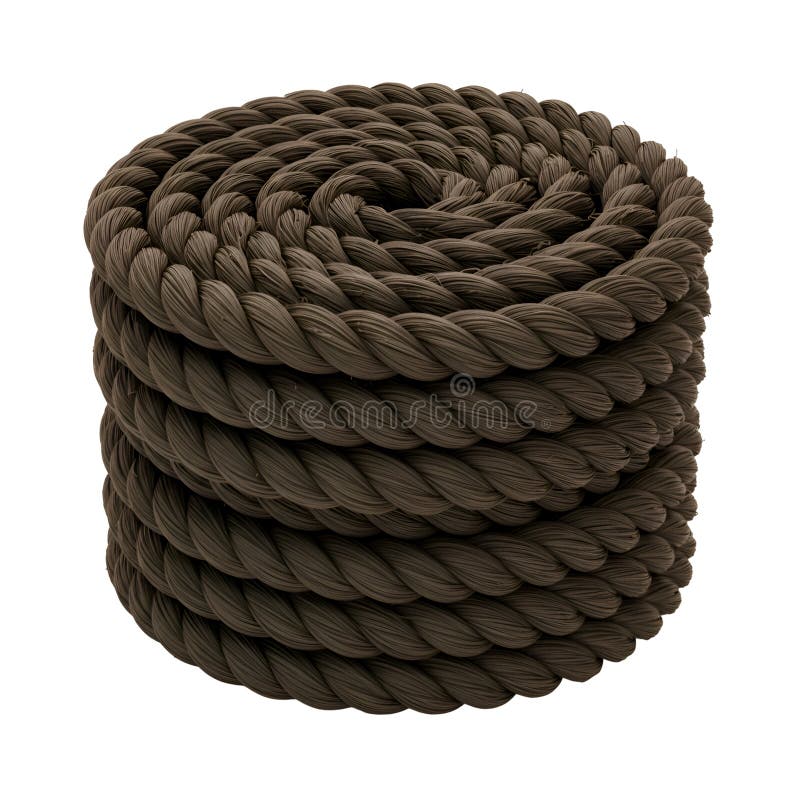 A Coiled Dark Brown Rope Neatly Stacked in a Circular Pattern on a ...