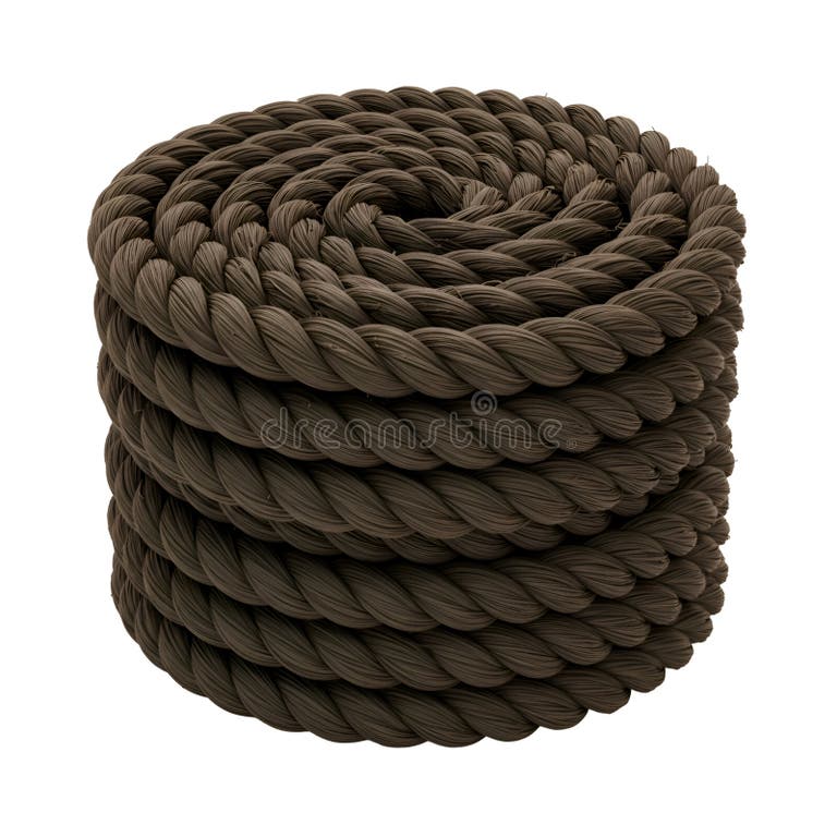 A Coiled Dark Brown Rope Neatly Stacked in a Circular Pattern on a ...
