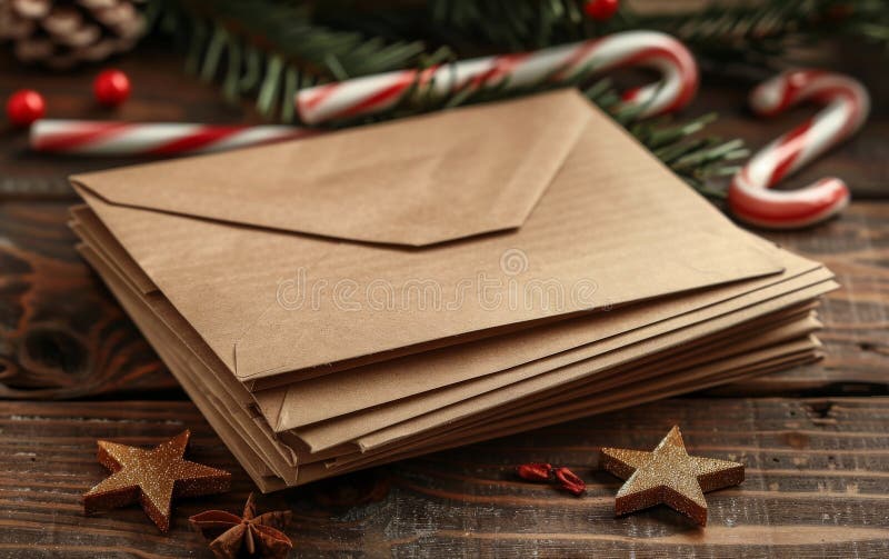 Stack of Brown Envelopes on Wooden Table Stock Photo - Image of ...