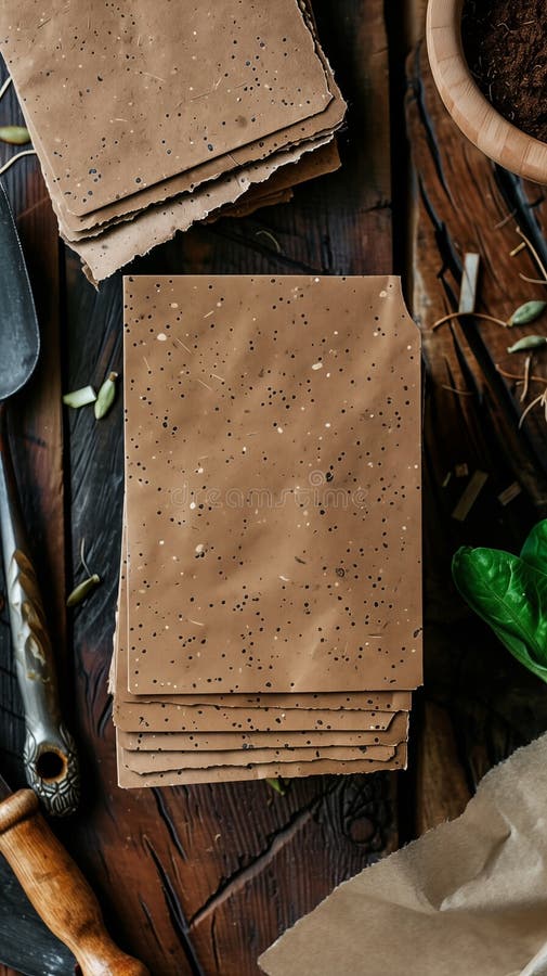 Stack of Brown Handmade Paper with Speckled Texture on Wooden Table ...