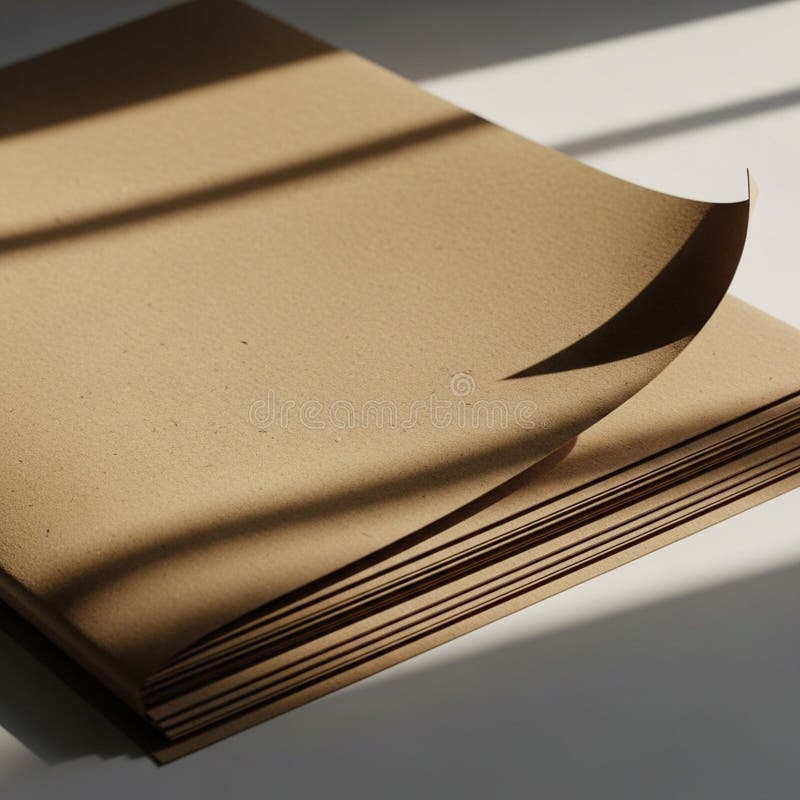 A Stack of Brown Kraft Paper Sheets, Lightly Textured, is Shown with a Curled Corner on Stock ...