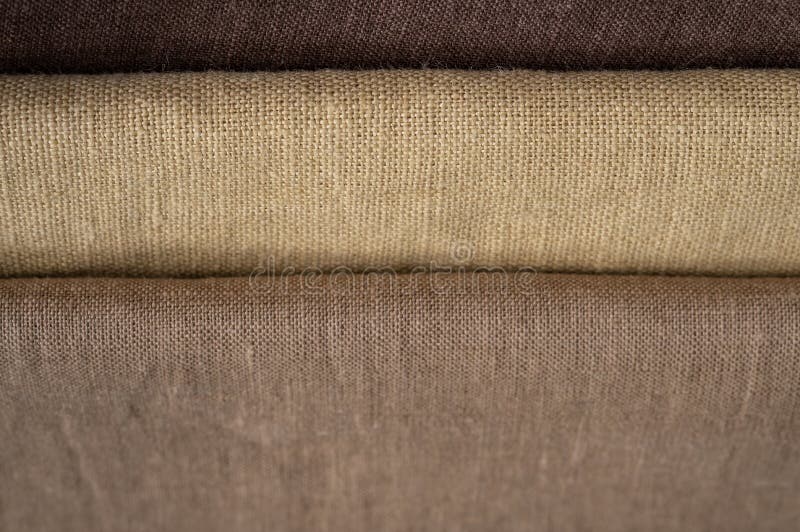 Stack of Brown Linen Fabrics, Close Up Stock Photo - Image of material ...