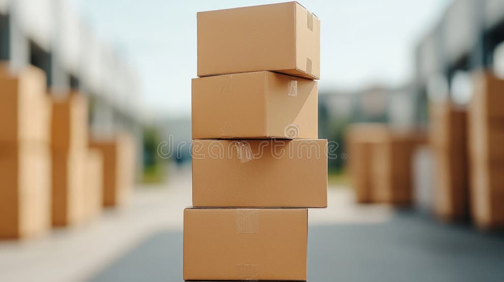 Stack of Brown Moving Boxes in Warehouse Storage Facility Symbolizing ...