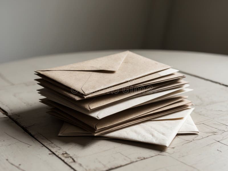 A Stack of Brown Paper Envelopes Rests on a Wooden Table. Stock ...