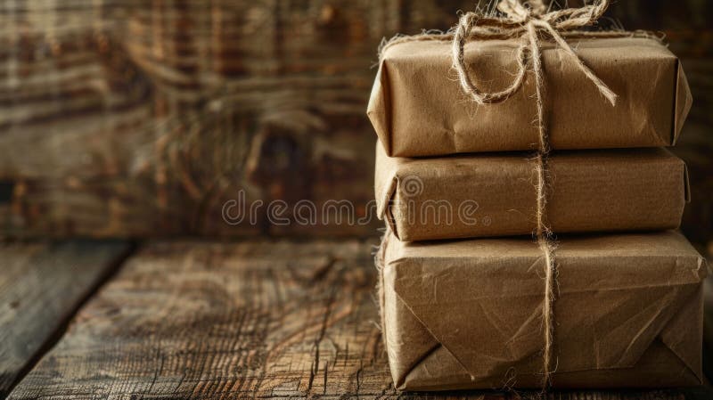 Stack of Brown Paper Packages Tied with String Stock Illustration ...