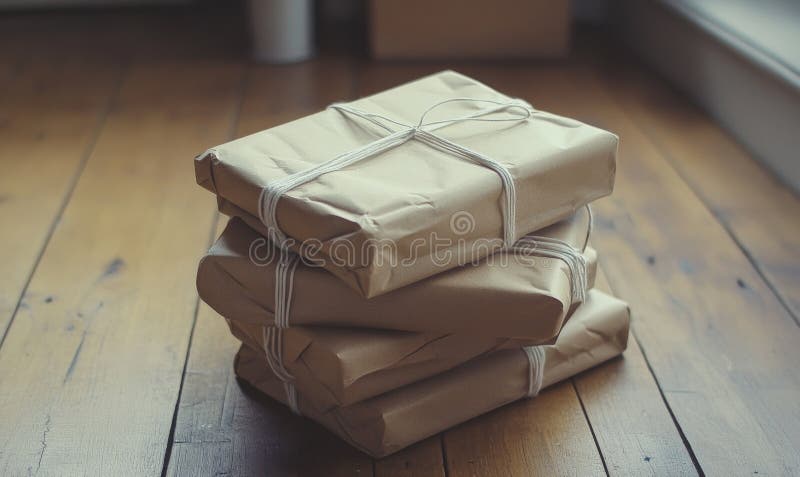 A Stack of Brown Paper with a White String Tied To it Stock Photo ...