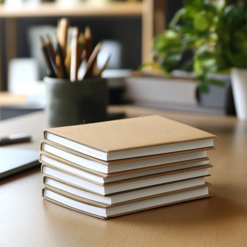 Stack of Brown Paperbound Books on a Wooden Desk Stock Illustration ...