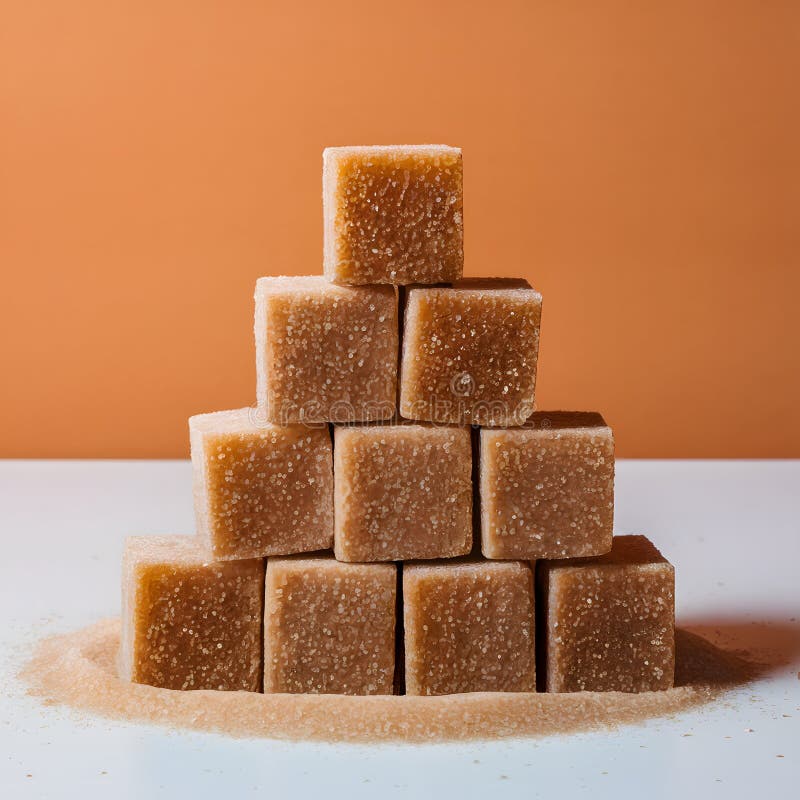 Stack of Brown Sugar Cubes Forming Pyramid, Top Cube Protruding ...