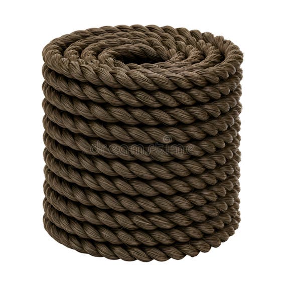 Close Up of a Tightly Coiled Brown Rope Stack Forming a Cylinder Shape ...