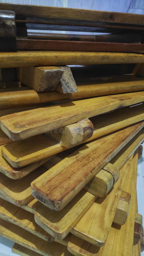 Pile of Brown and Yellow Wooden Tables Stock Image - Image of wall ...